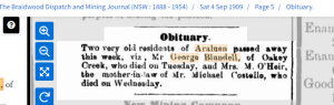 Notices - Araluen Valley History