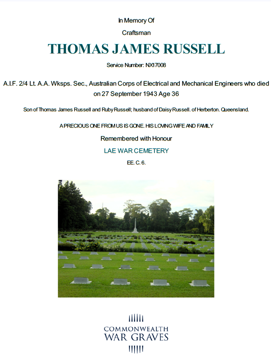 Thomas (Tom) James Russell (1906–1943) - Araluen Valley History