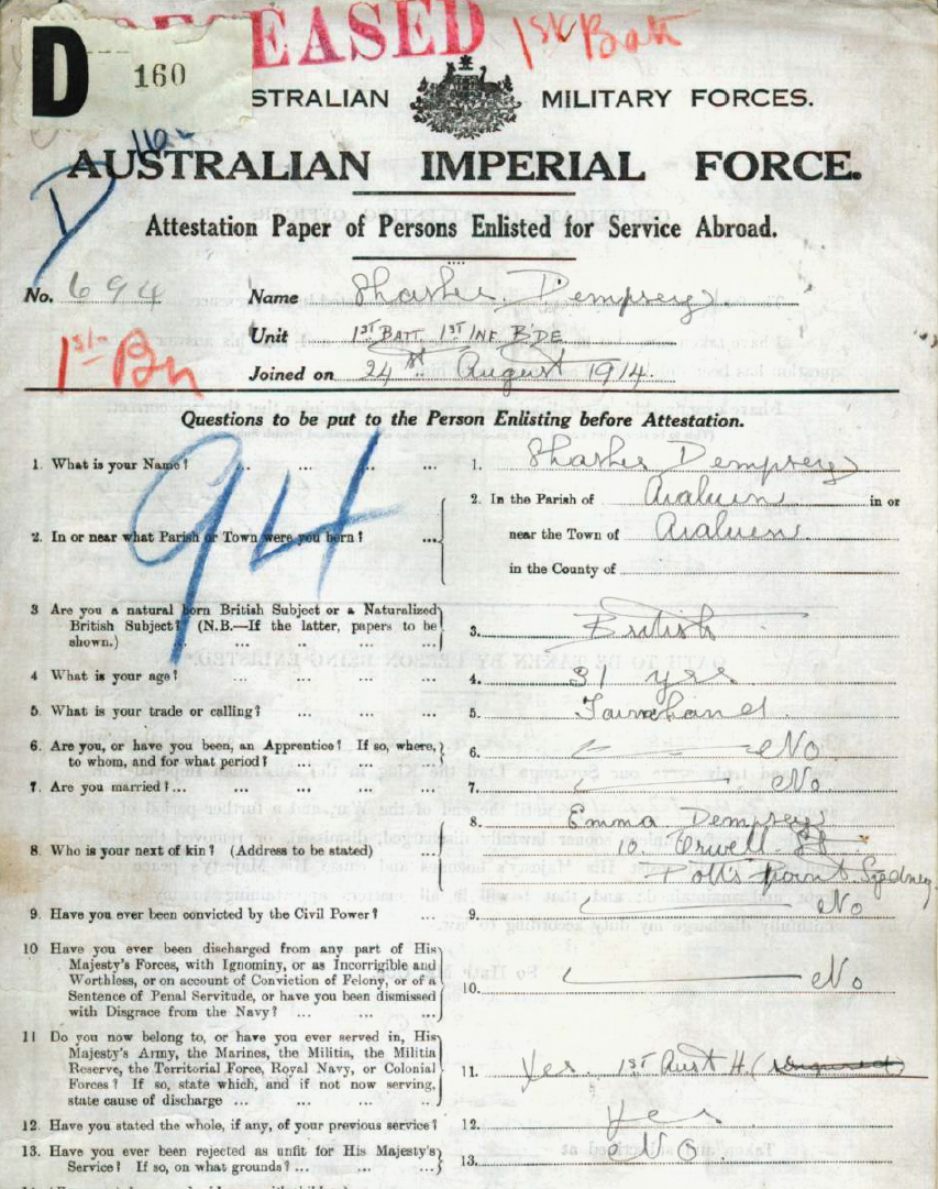 Dempsey, Charles (1883–1915) - Araluen Valley History